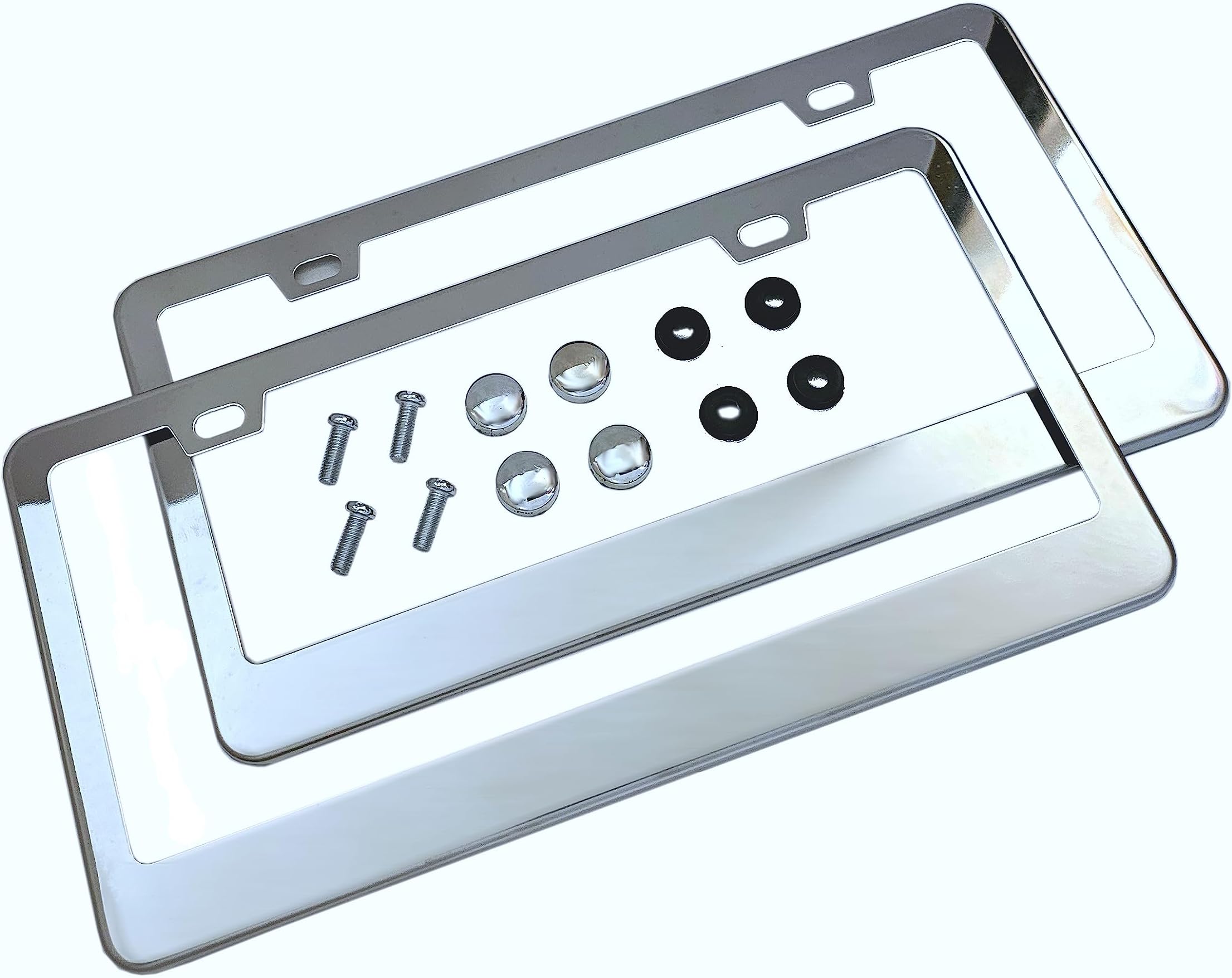 Amazon.com: BLVD 2PCS CHROME STAINLESS STEEL METAL LICENSE PLATE FRAME ...