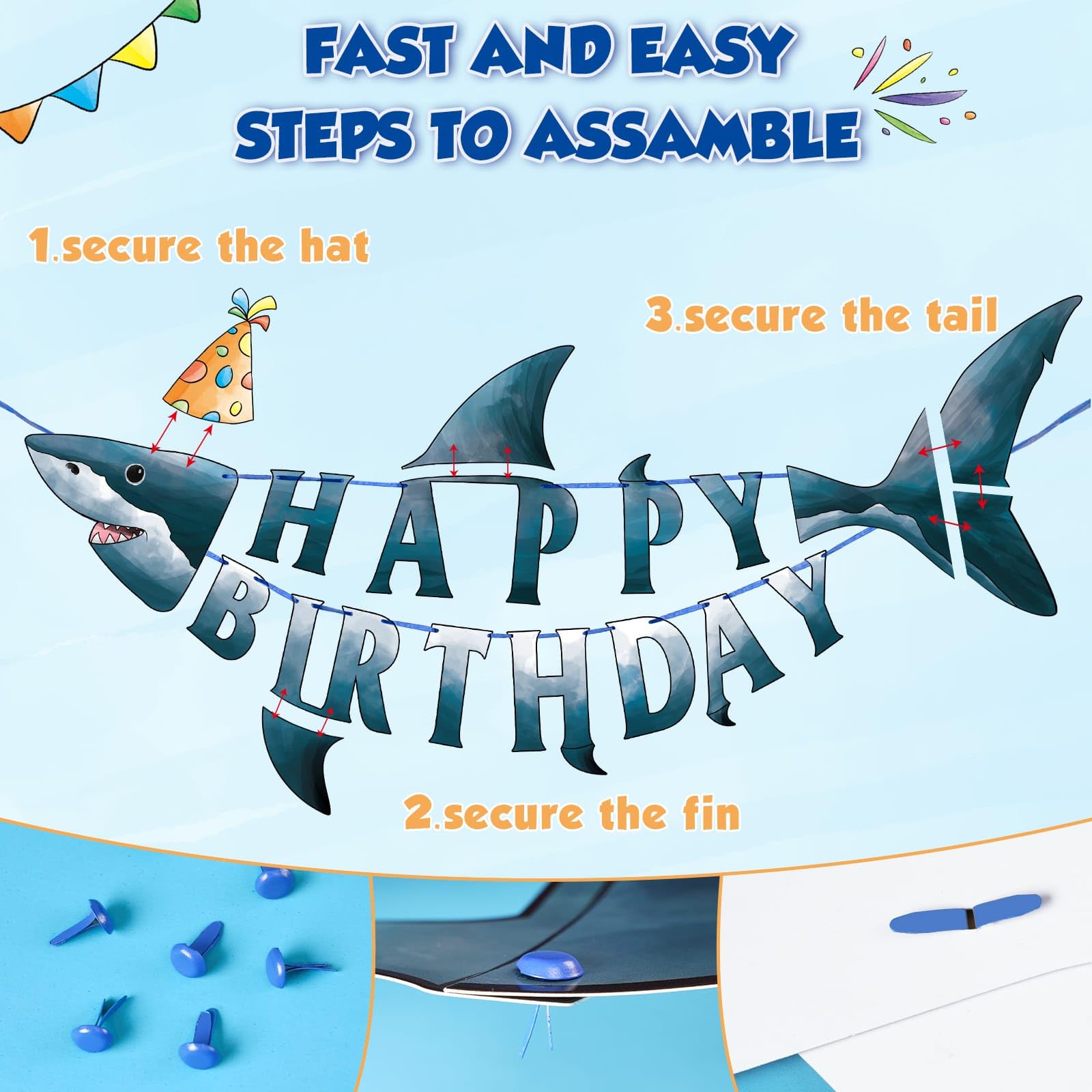 Snapklik.com : Shark Happy Birthday Banner Set - Ocean Theme Party ...