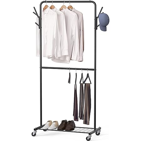 Amazon.com: Simple Trending Double Rod Clothing Garment Rack, Rolling ...
