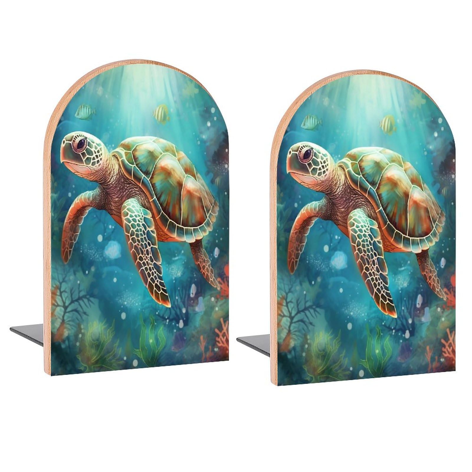 Amazon.com: Watercolor Sea Turtle Colorful Book Ends Decorative Wood ...