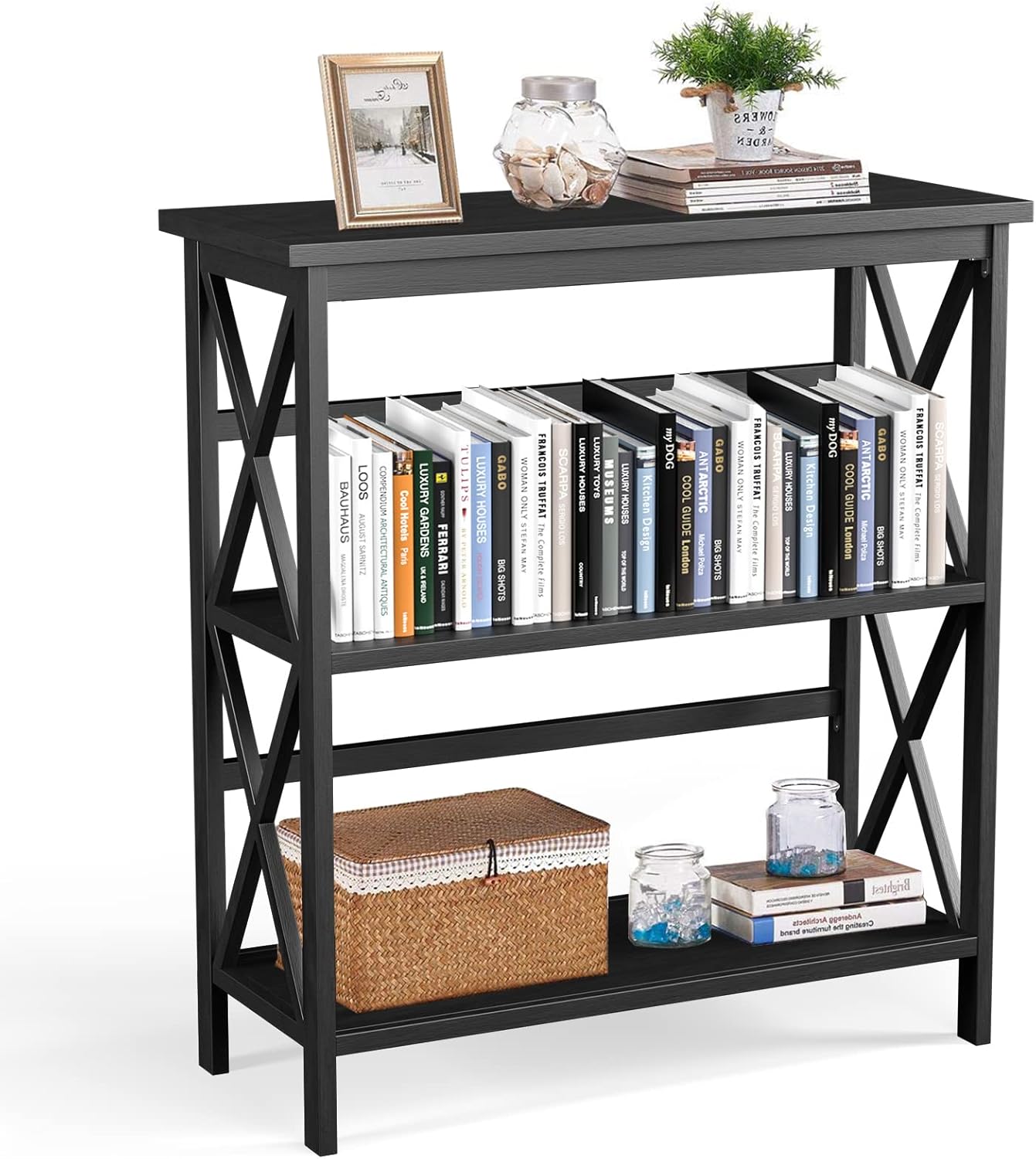 Amazon.com: Tangkula 3-Tier Bookcase and Bookshelf, Wooden Open Shelf ...