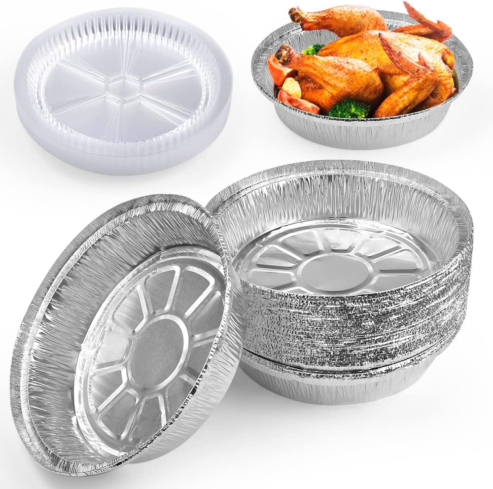 CIKYZE 40 Pcs Round Foil Trays 9 Inch Aluminum Foil Plates Disposable ...