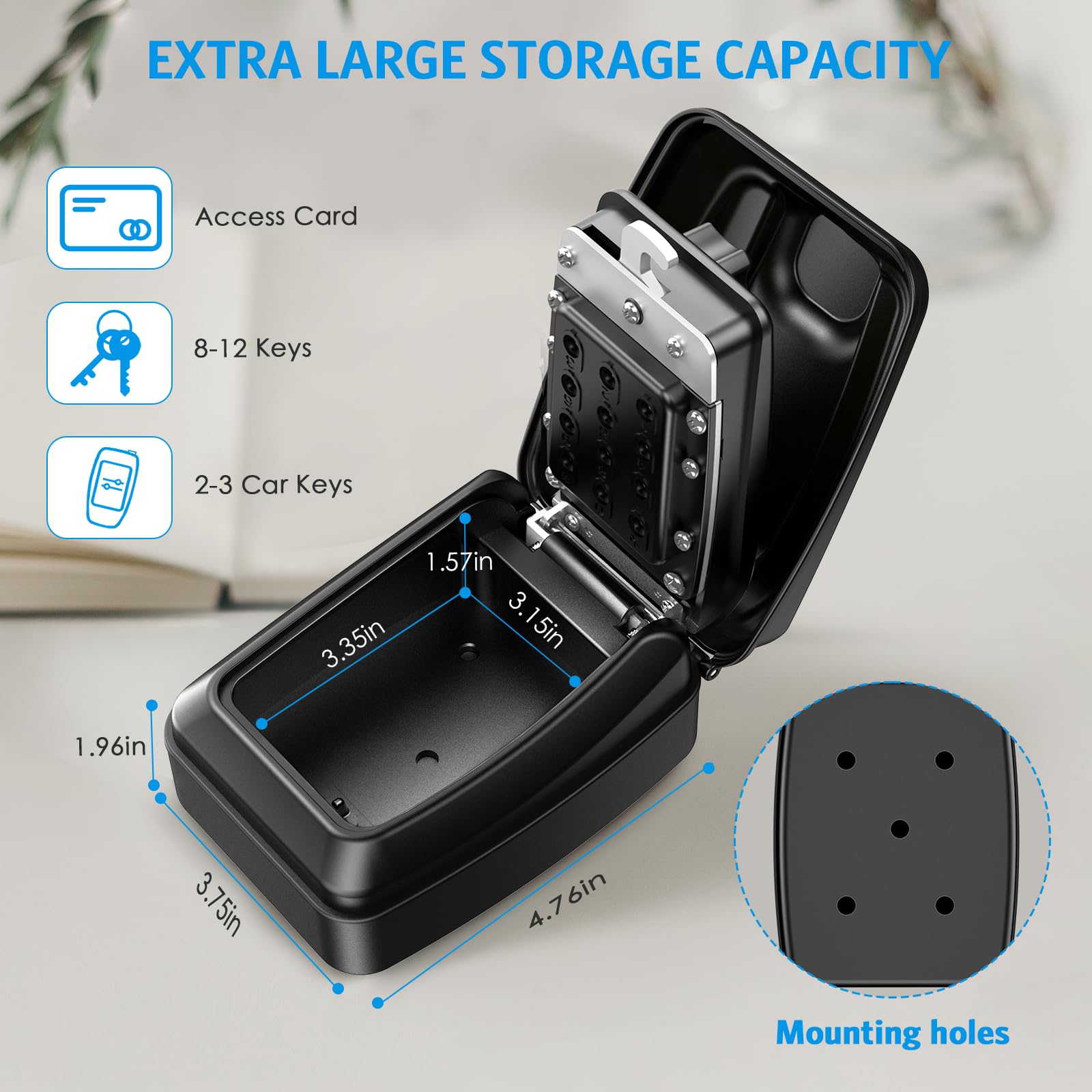 Snapklik.com : Key Lock Box For Outside, Wall Mounted Lockbox, 12-Digit ...