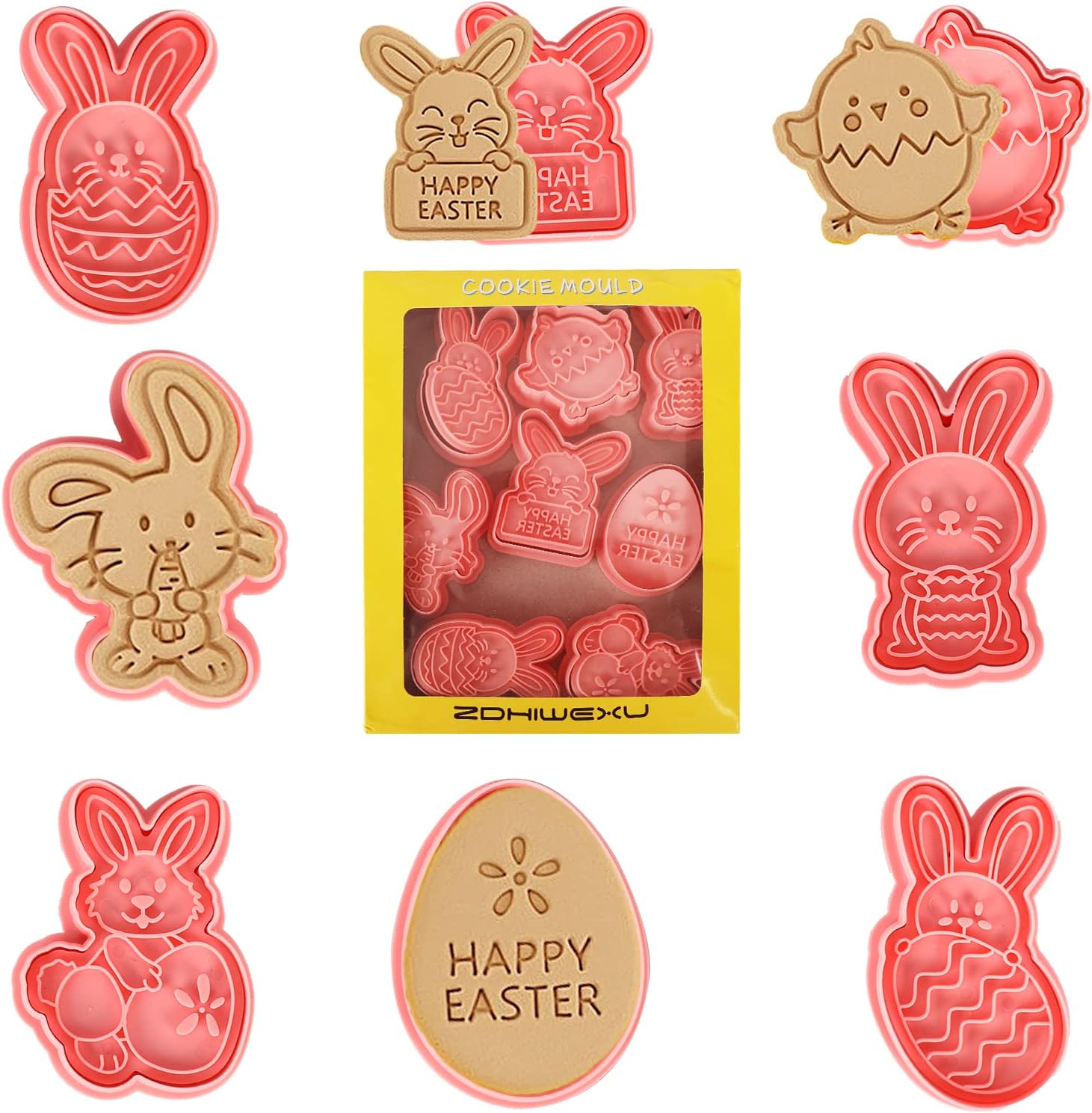 Amazon.com: Easter Cookie Cutters With Plunger Stamps Set,8 PCS 3D Egg ...