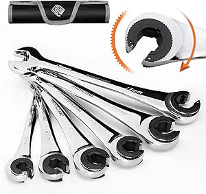 ironcube 6-Piece Ratcheting Brake Line Wrench Set, Flare Nut Ratcheting ...