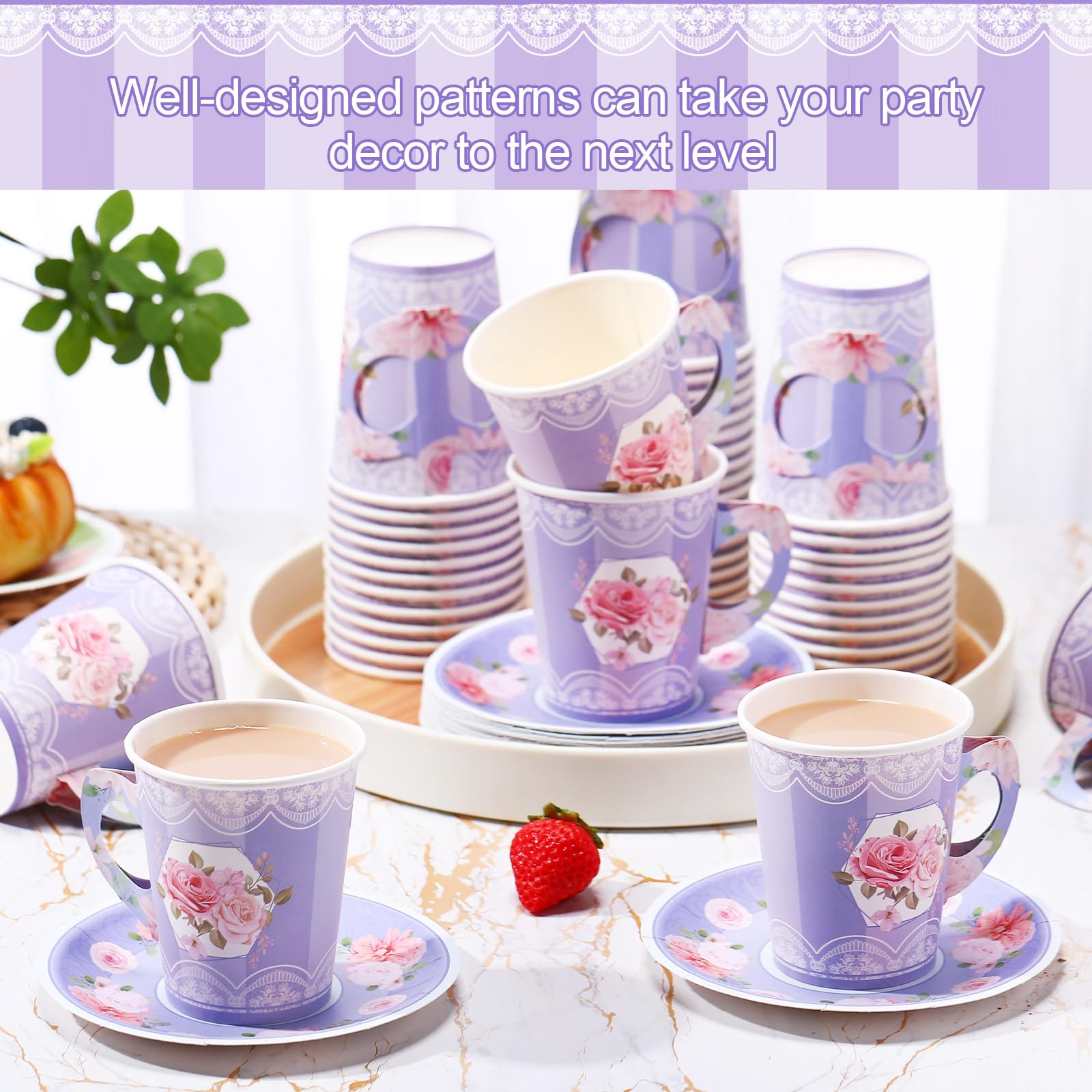 100 Pcs Tea Party Decorations Includes 50 Disposable Blossom Party ...