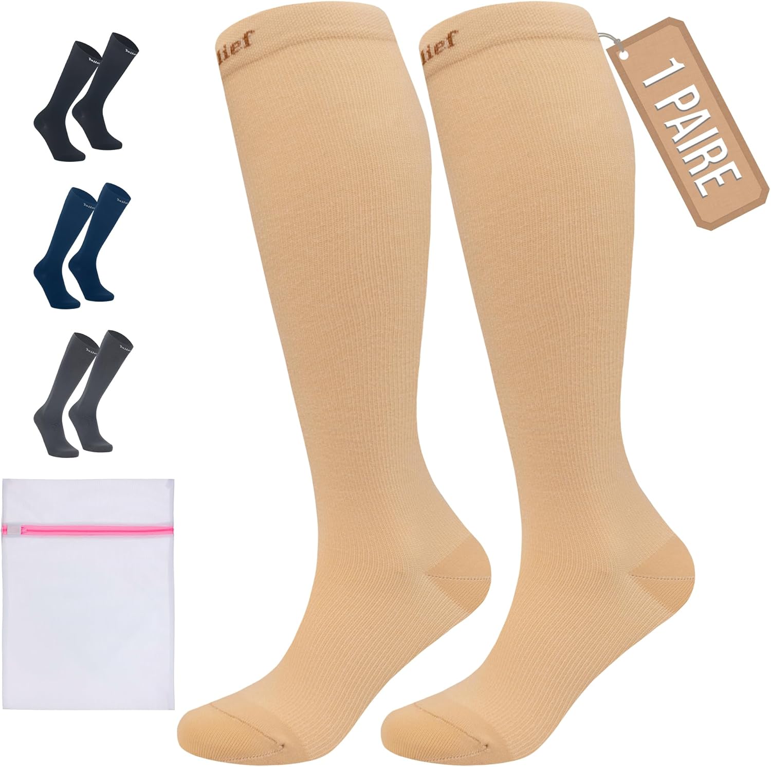 360 Relief Bas de Contention - 1 Paire Couleur Unie Chaussettes de ...