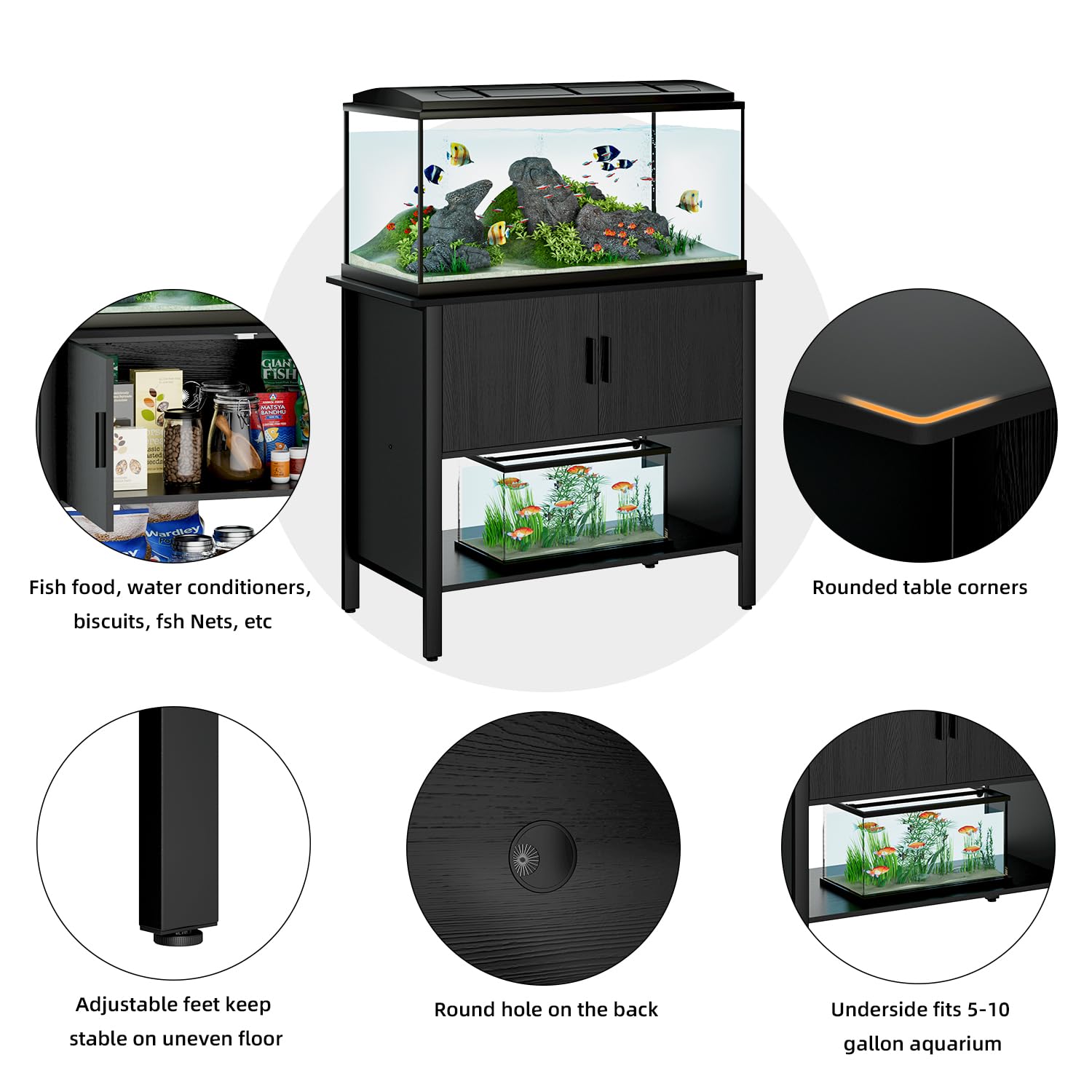 APPOLYN Metal Aquarium Stand, Heavy Duty Fish Tank Stand with Cabinet ...