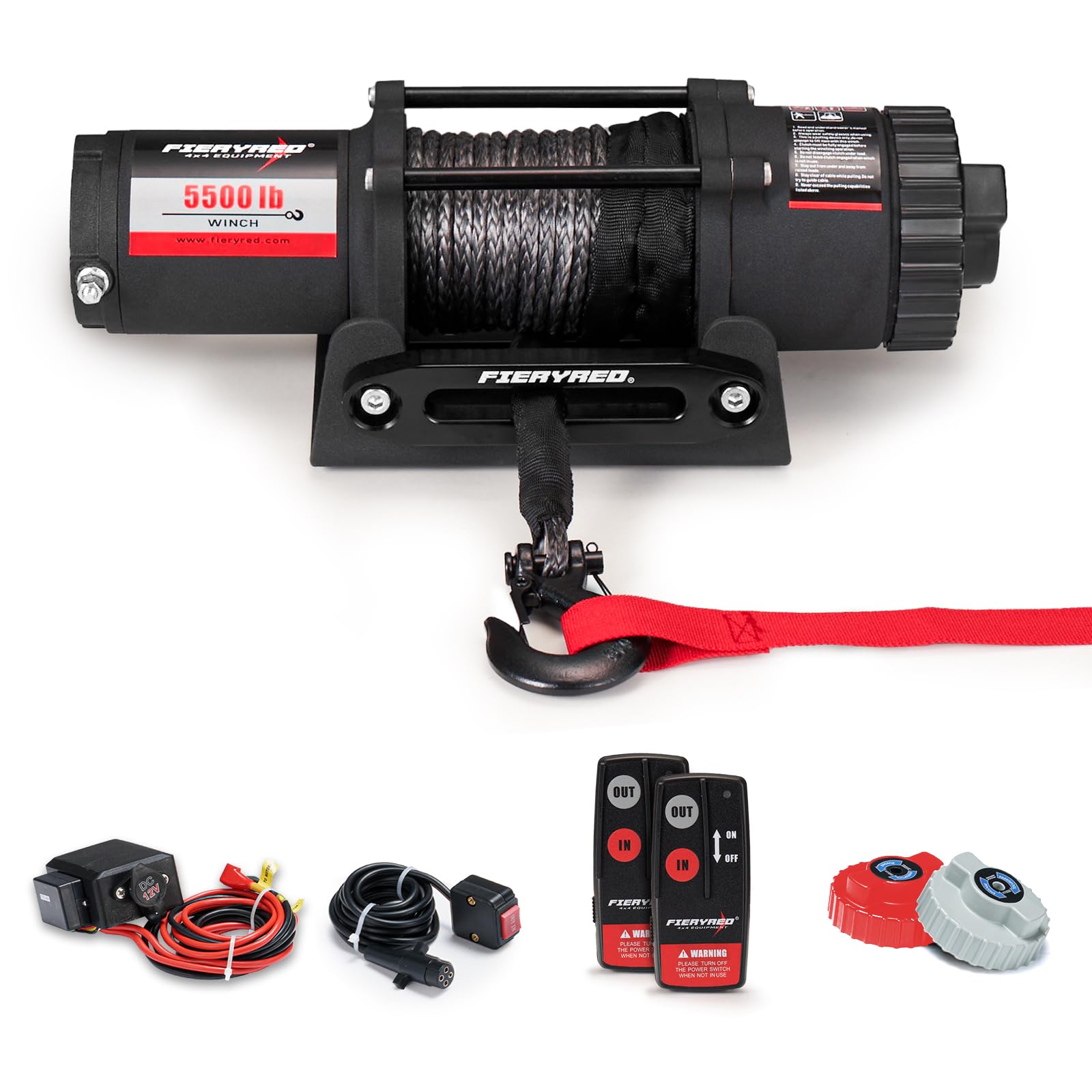 Amazon.com: FieryRed ATV/UTV Winch- 12 V 5500LBS Electric Winch with ...