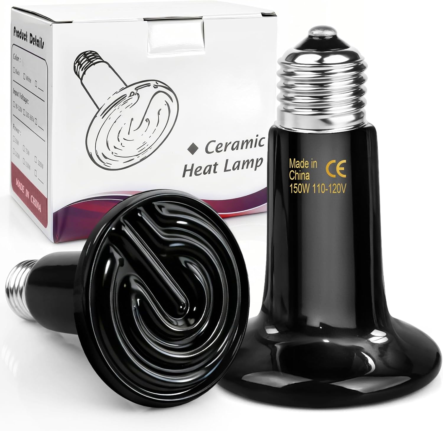 Amazon.com : Blakapoo 150W Ceramic Heat Emitter Reptile Heat Bulb E26 ...