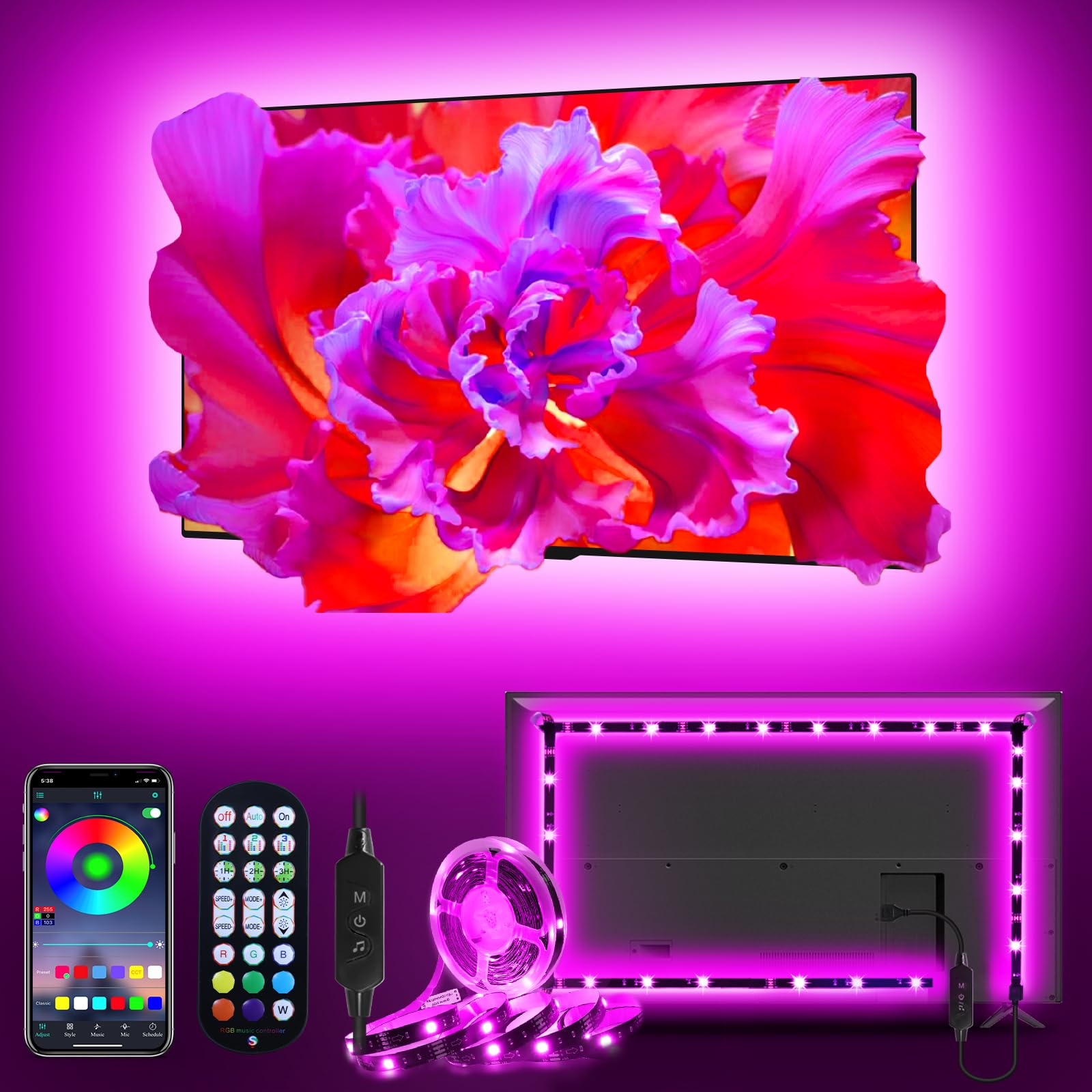 Amazon.com: MATICOD LED Lights for TV, 13.1ft RGB Strip Lights for TV ...