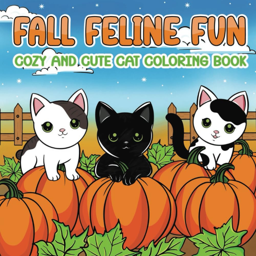 Amazon.com: Fall Feline Fun: Cozy and Cute Cat Coloring Book For Adults ...