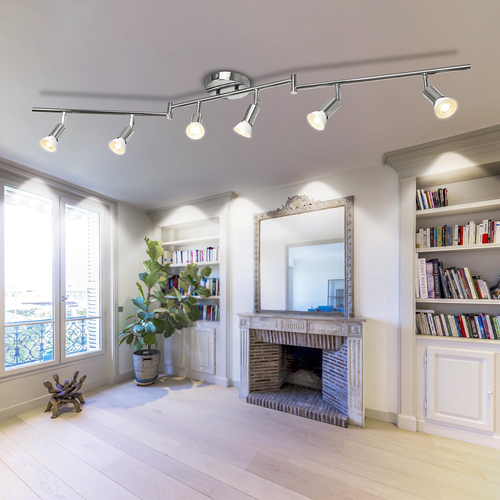 Lámpara de techo 6 luces, Kit de Iluminación de Riel Plateado, Luz de ...