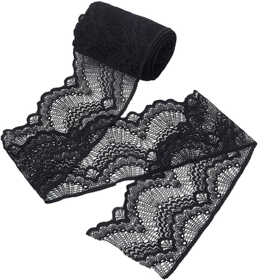 Amazon.com: HOBBIESAY 10.9 Yard 4 Inch Wide Stretchy Lace Ribbon Black ...