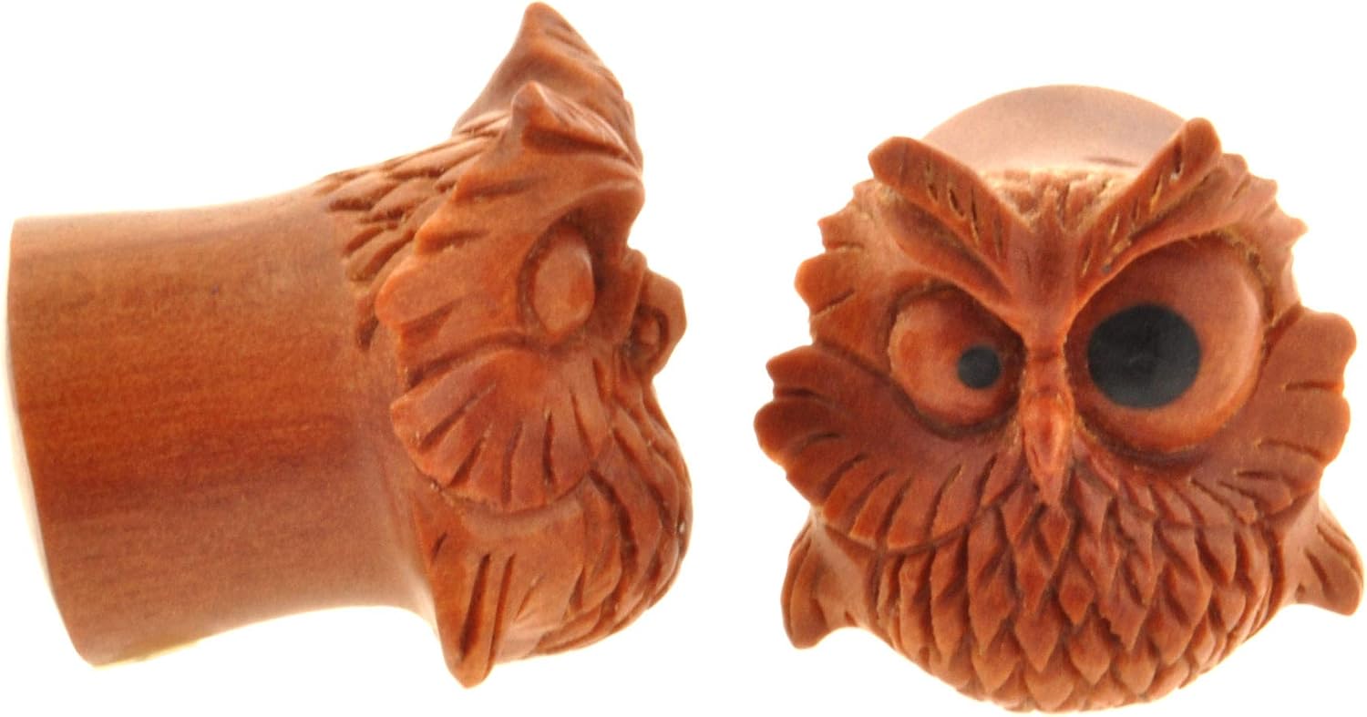 Amazon.com: Steel Navel Body Jewelry Pair of Sabo Wood Spazzy Owl Plugs ...