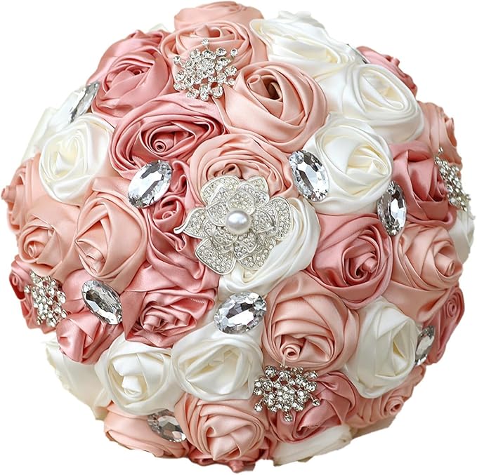 Amazon.com: Gkvszy Blush Pink and Ivory Wedding Bouquet with Silver ...