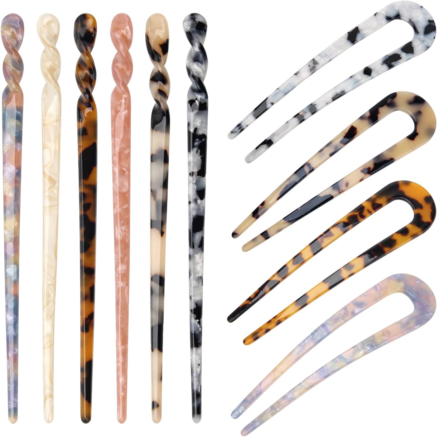 Amazon.com : 6+4P Acetate Hair Sticks Set, Coldairsoap 2 Styles ...