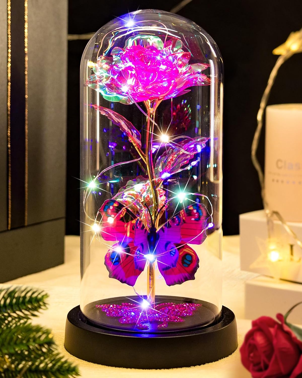 Amazon.com: Denilada Beauty and The Beast Rose,Galaxy Glass Forever ...