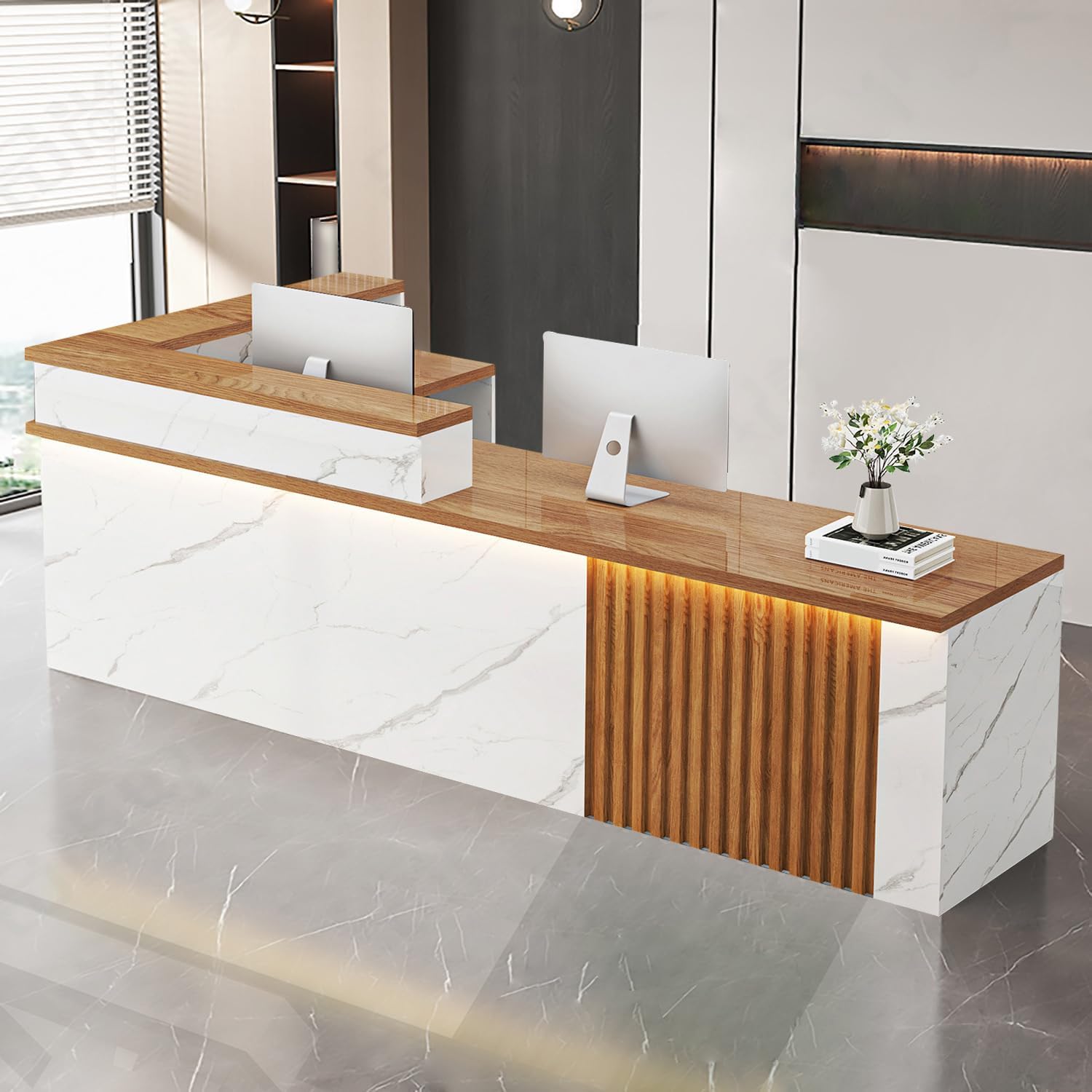 Amazon.com: Receptionist Desk with LED Light，Elegant Office Retail ...
