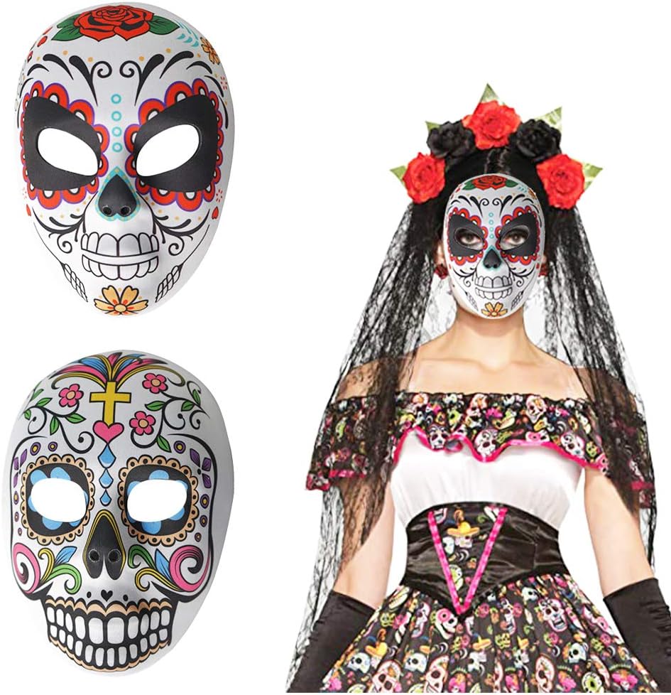 Amazon.com: Day of The Dead Sugar Skull Mask Mexican Halloween ...