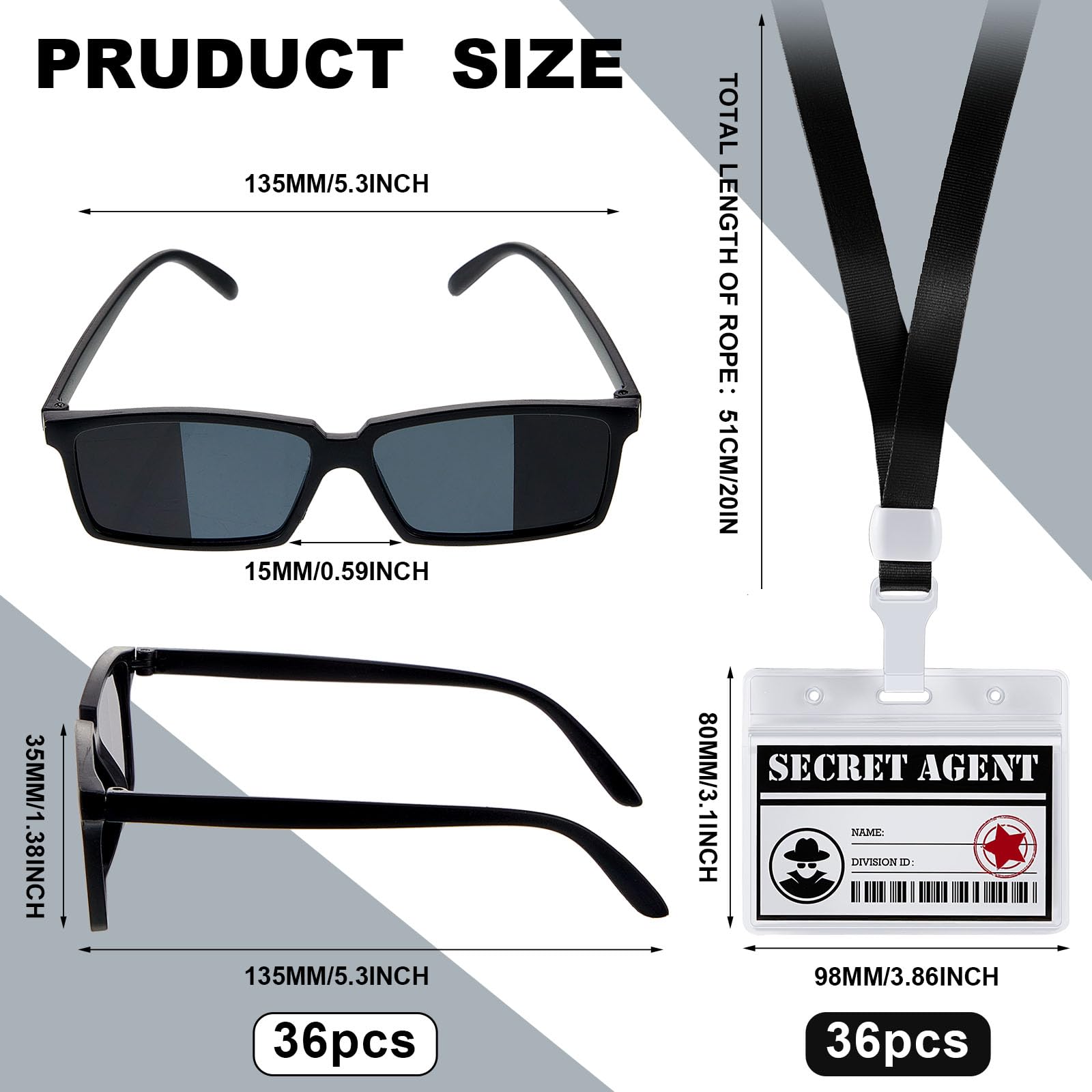 Umigy 48 Pcs Secret Agent Name Tags and See Behind You Sunglasses ...