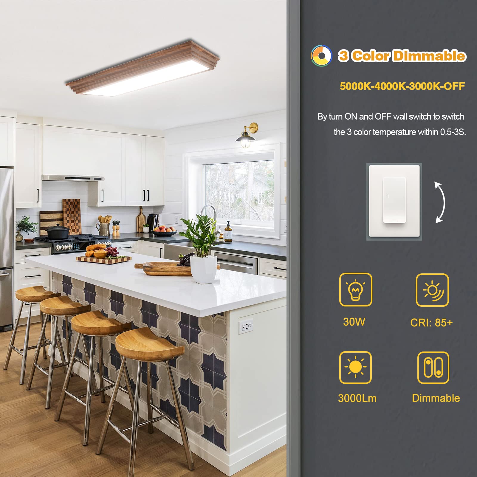 FAITHSAIL 2FT LED Light Fixture with 3000K/4000K/5000K CCT Selectable ...