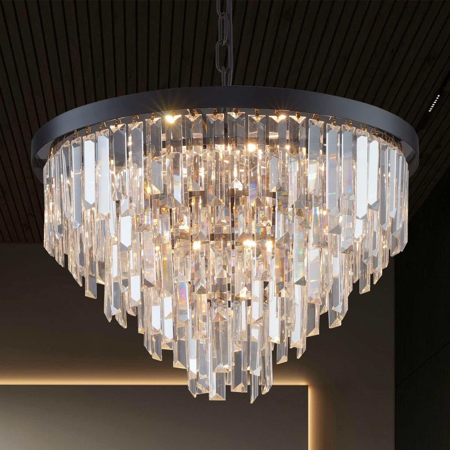 Durahonn Black Crystal Chandelier, Round Ceiling Chandelier, 7 Tiers K9 ...