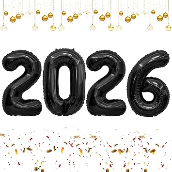 Amazon.com: Black 2026 Balloons, 2026 Number Balloons, 40 Inch Large ...