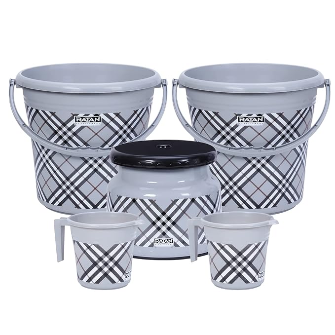 RATAN PLASTICWARE Pack of 5 Bathroom Full Set Combo (16L Bucket X 2 ...