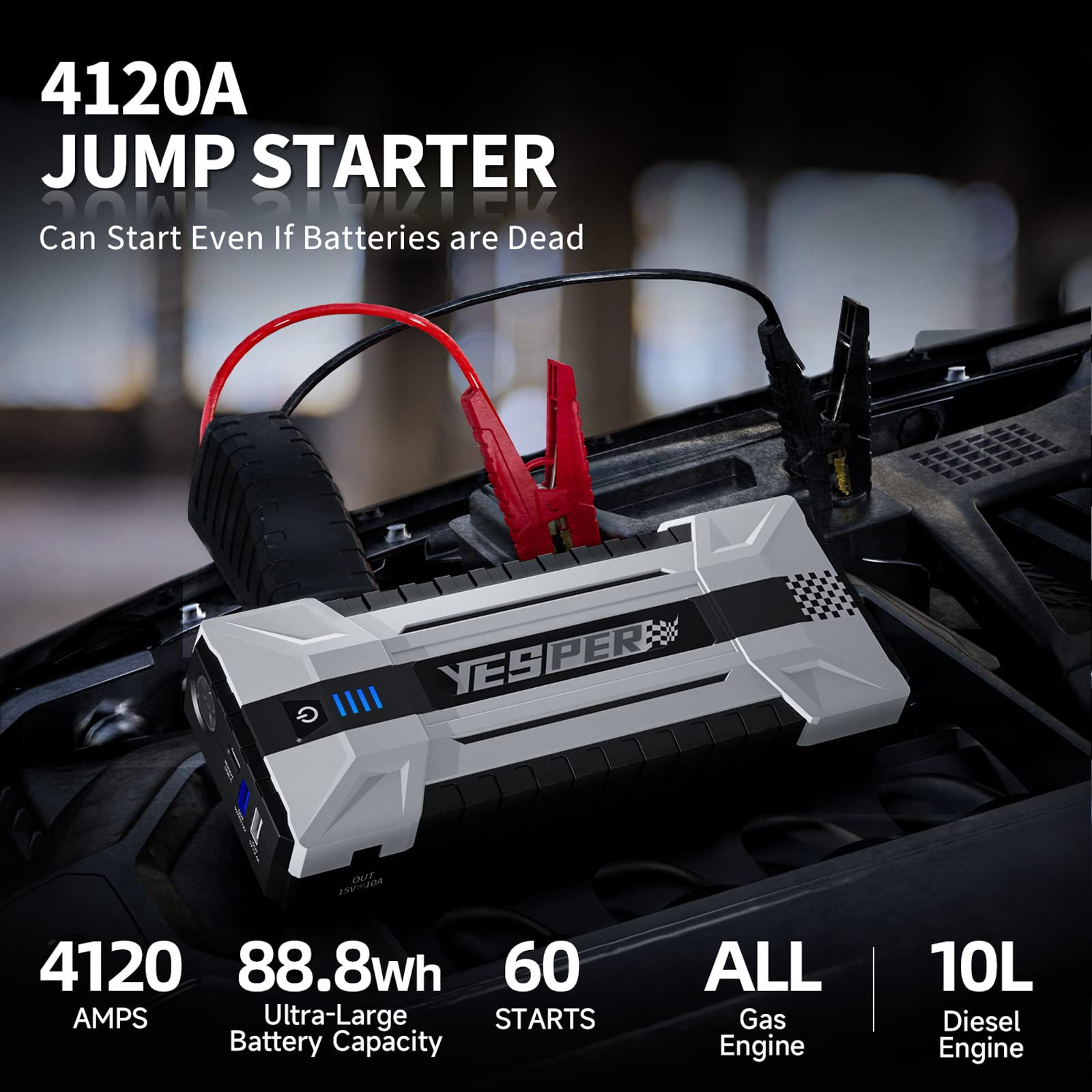 Snapklik.com : YESPER Car Battery Jump Starter- 4120A Peak Portable Car ...