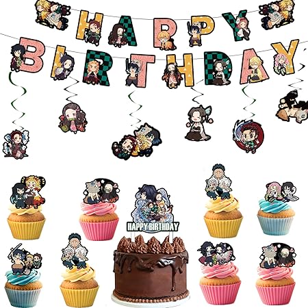 Amazon.com: Demon Slayer Party Pack - 38pcs Birthday Decorations with ...