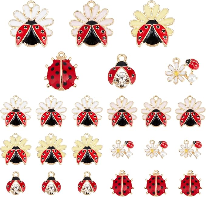 Amazon.com: PH PandaHall 24pcs Ladybug Charms 6 Style Enamel Ladybug ...