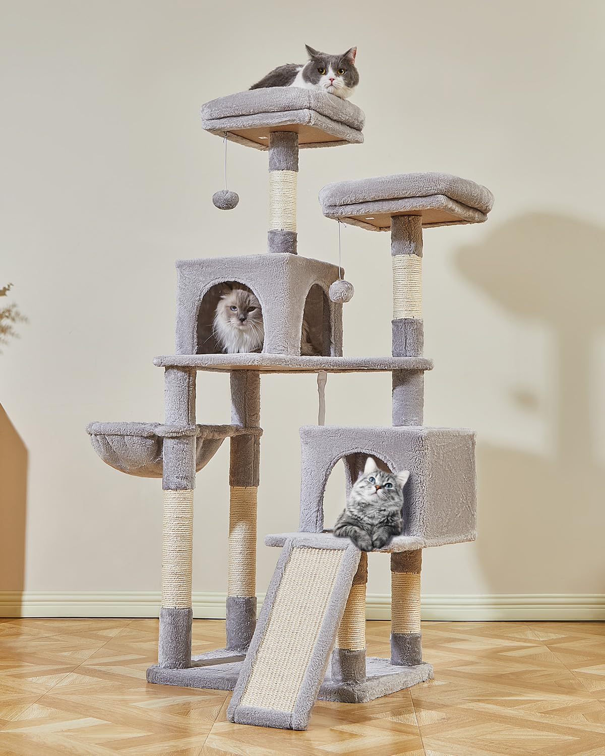 Taoqimiao 56.3-Inch Cat Tree, Cat Tower with Scratching Posts, Cat Tree ...