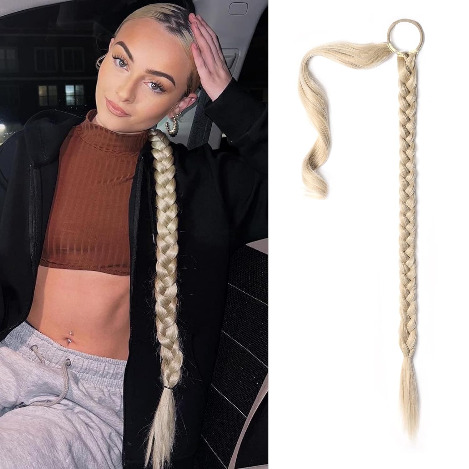 Amazon.com : SEIKEA Upgraded Long Braid Ponytail Extension with Elastic ...