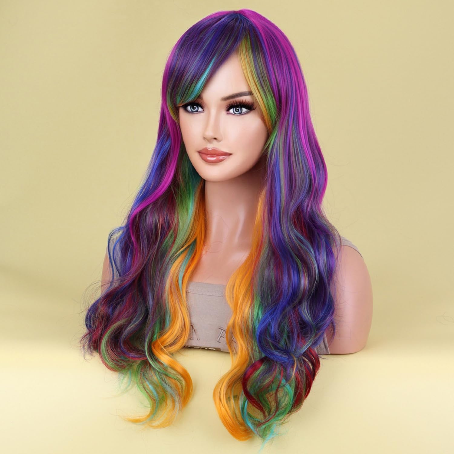 Amazon.com : incohair 27.5 Inches Rainbow Wigs Long Curly Wavy Rainbow ...