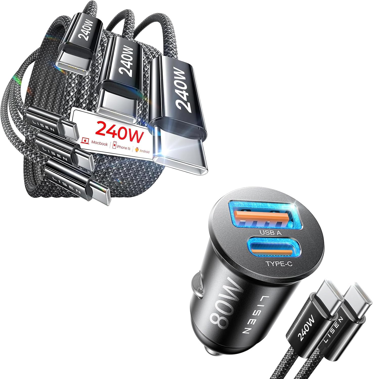 Amazon.com: LISEN High Speed 240W 3-Pack USB C to USB C Cable with GaN ...
