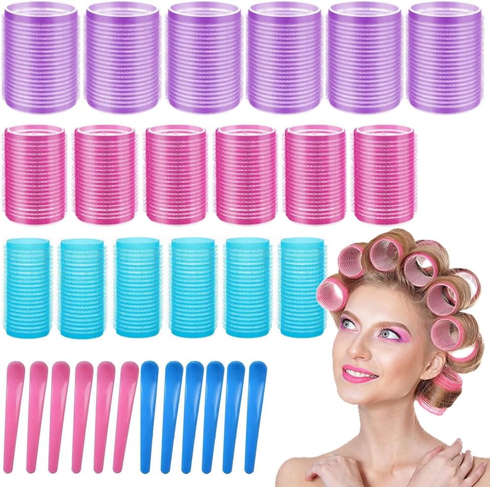 Amazon.com : 18 Pcs Hair Rollers set, Self Grip Hair Rollers for Long ...