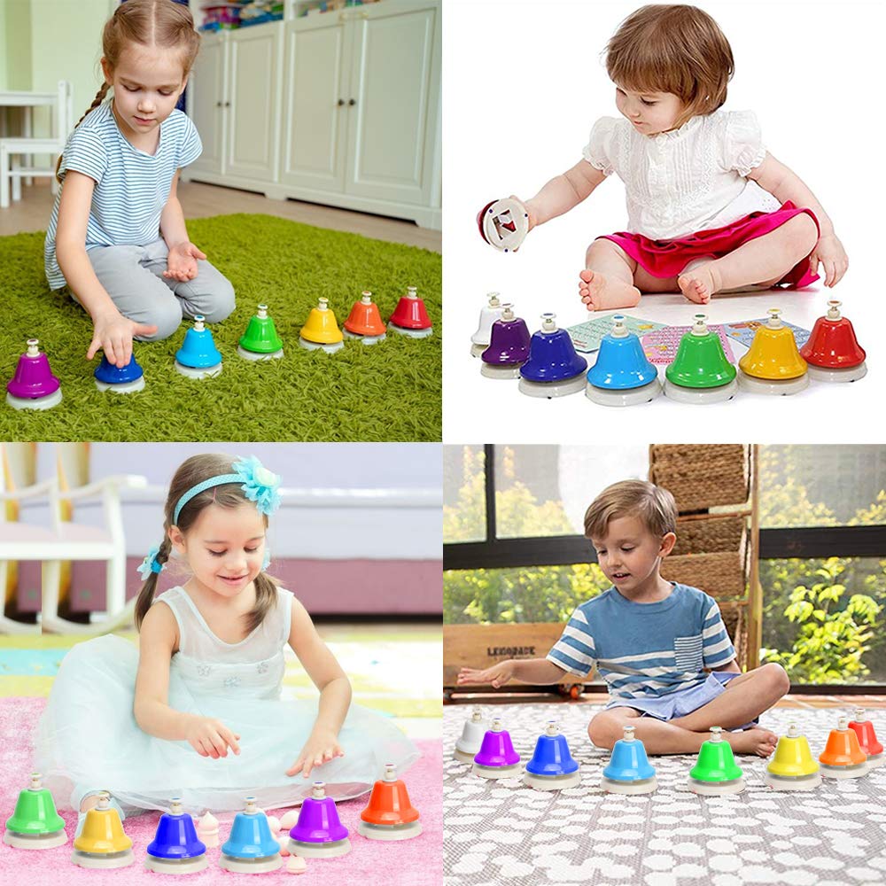 Facmogu Desk Bells, 8 Notes Diatonic Metal Hand Bells, Rainbow Music ...