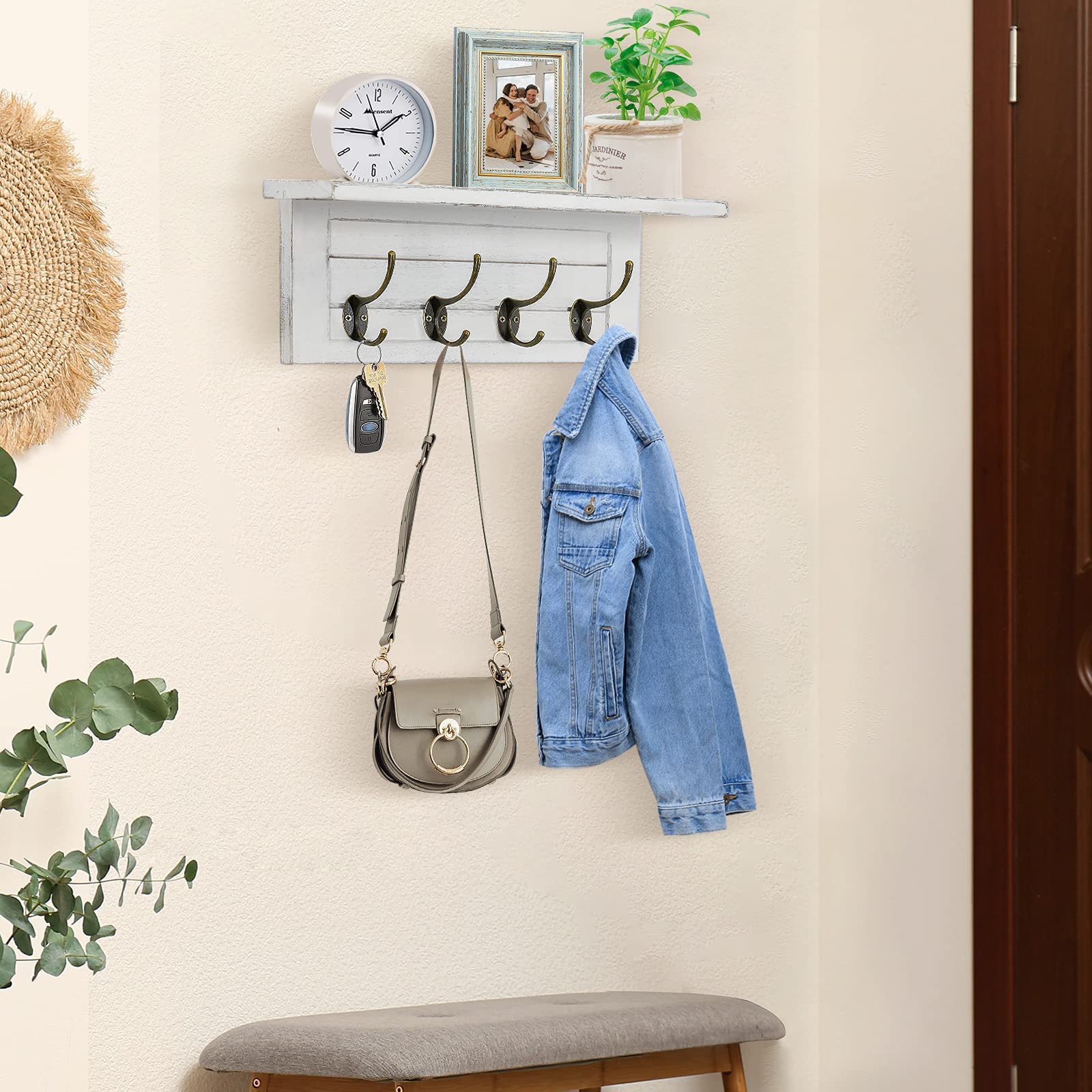 Wall Coat Hooks with Shelf, Wall Mounted Coat Rack with Shelf, Coat ...