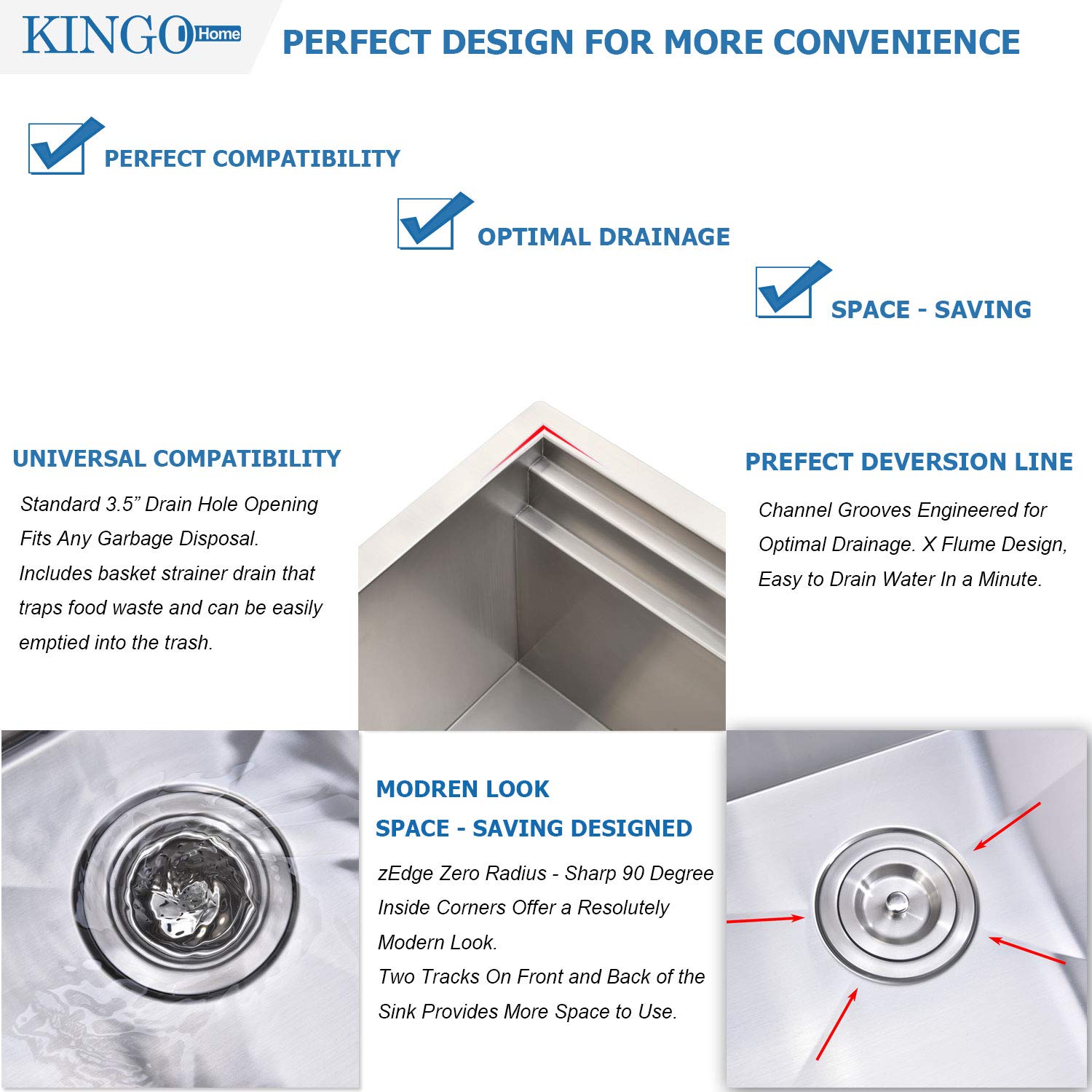 KINGO HOME 33-Inch 18 Gauge Handmade Stainless Steel Single Bowl Farmhouse Sink, Farm Sink 33 ...