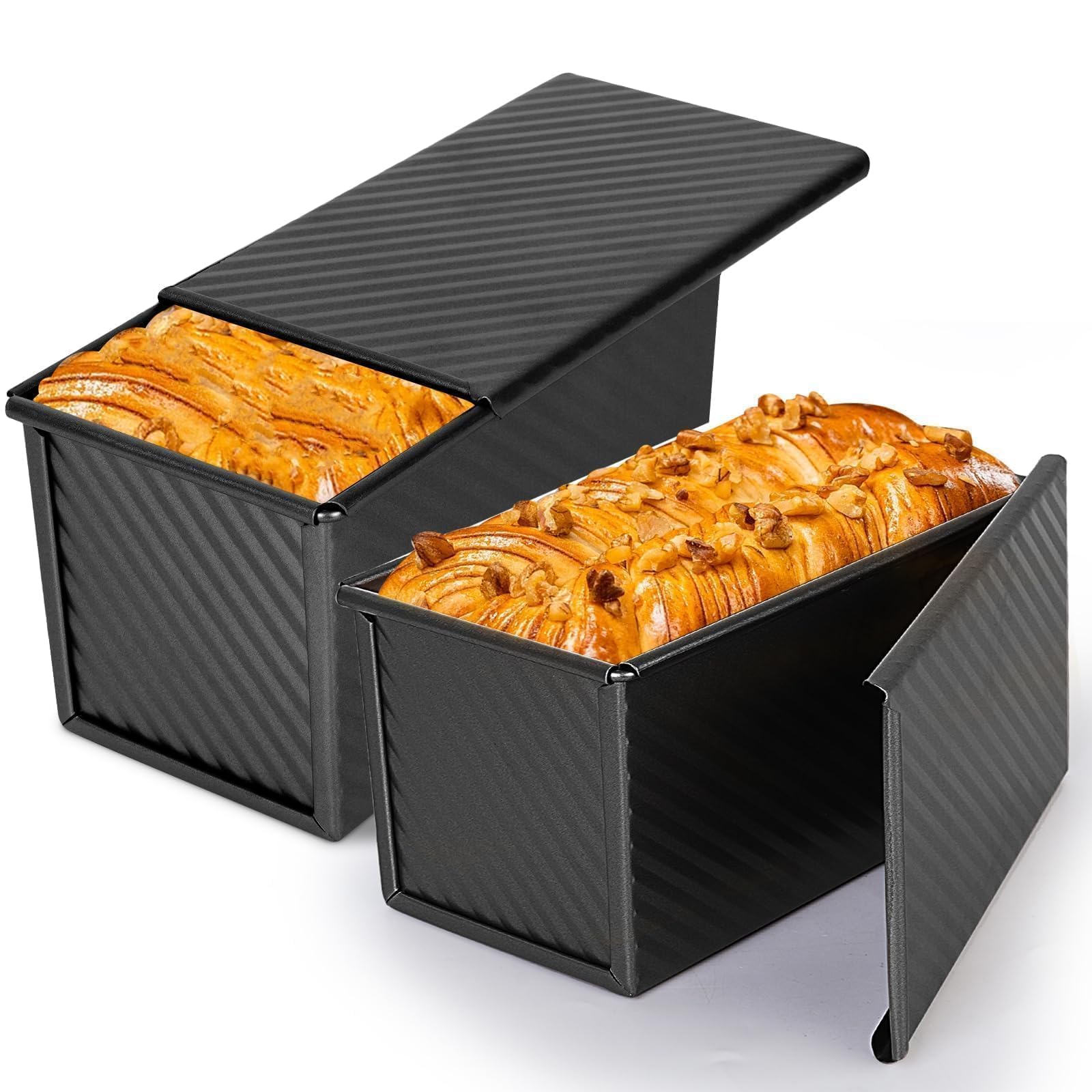 Amazon.com: Findful 2 Pack Pullman Loaf Pan with Lid, Bread Pans for ...