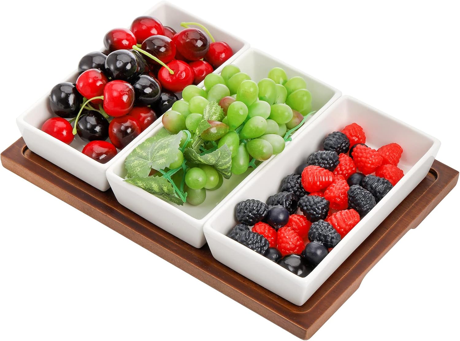 Amazon.com | Elsjoy Set of 3 Ceramic Serving Bowls with Wooden Tray ...
