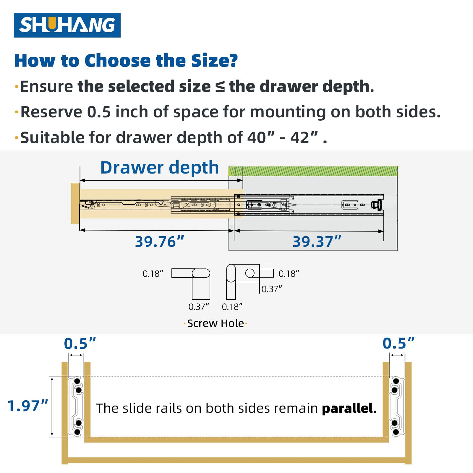 SHUHANG Heavy Duty Drawer Slides Full Extension 12 14 16 18 20 22 24 26 ...