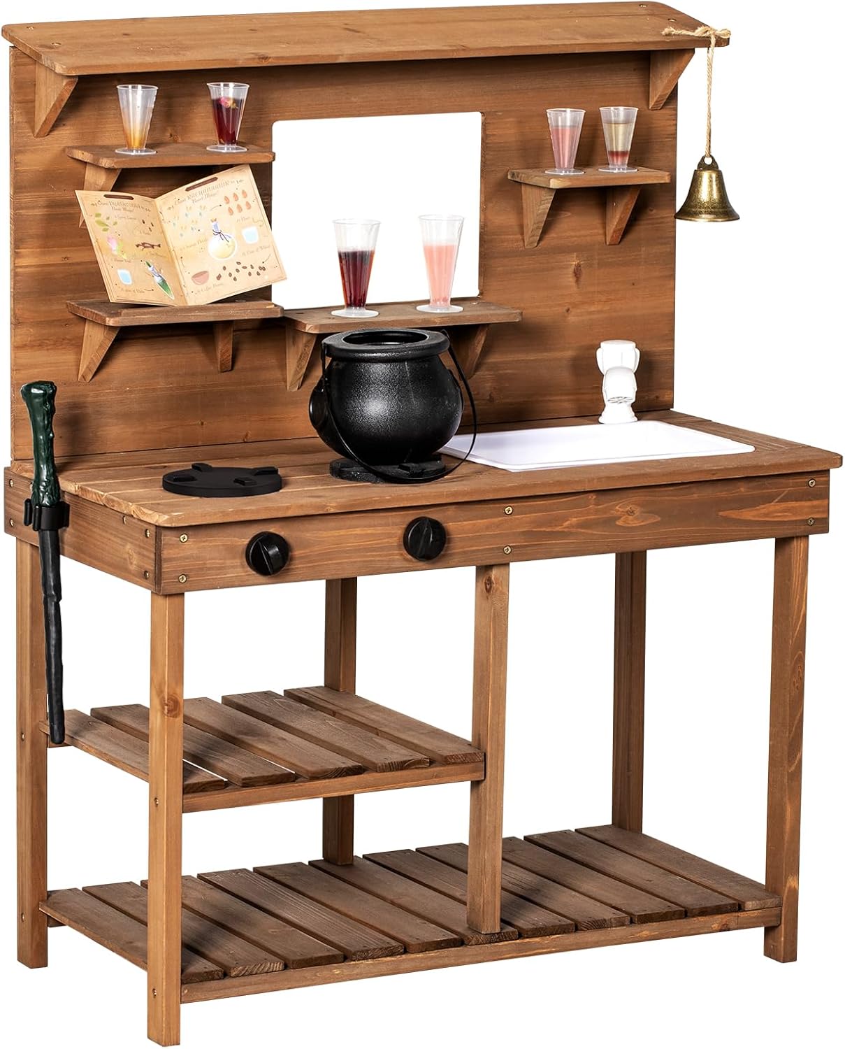 Amazon.com: BRINJOY Mud Kitchen Playset for Kids, Wooden Magic Kitchen ...