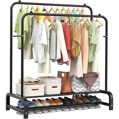 LOEFME Clothes Rail, 2-Tier Base Heavy Duty Clothes Rails, Minimalism ...