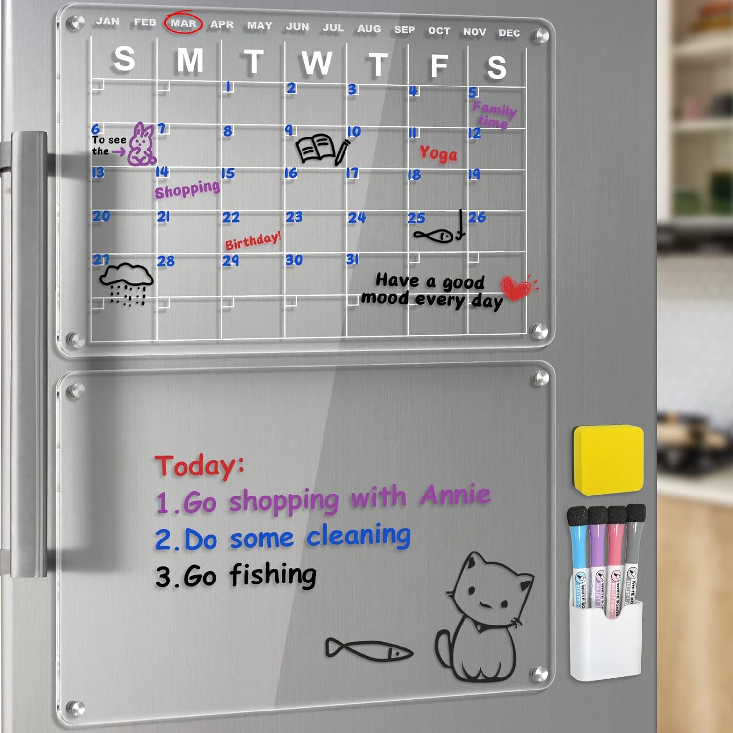 FODIENS – Calendario magnético acrílico para refrigerador, juego de 2 ...