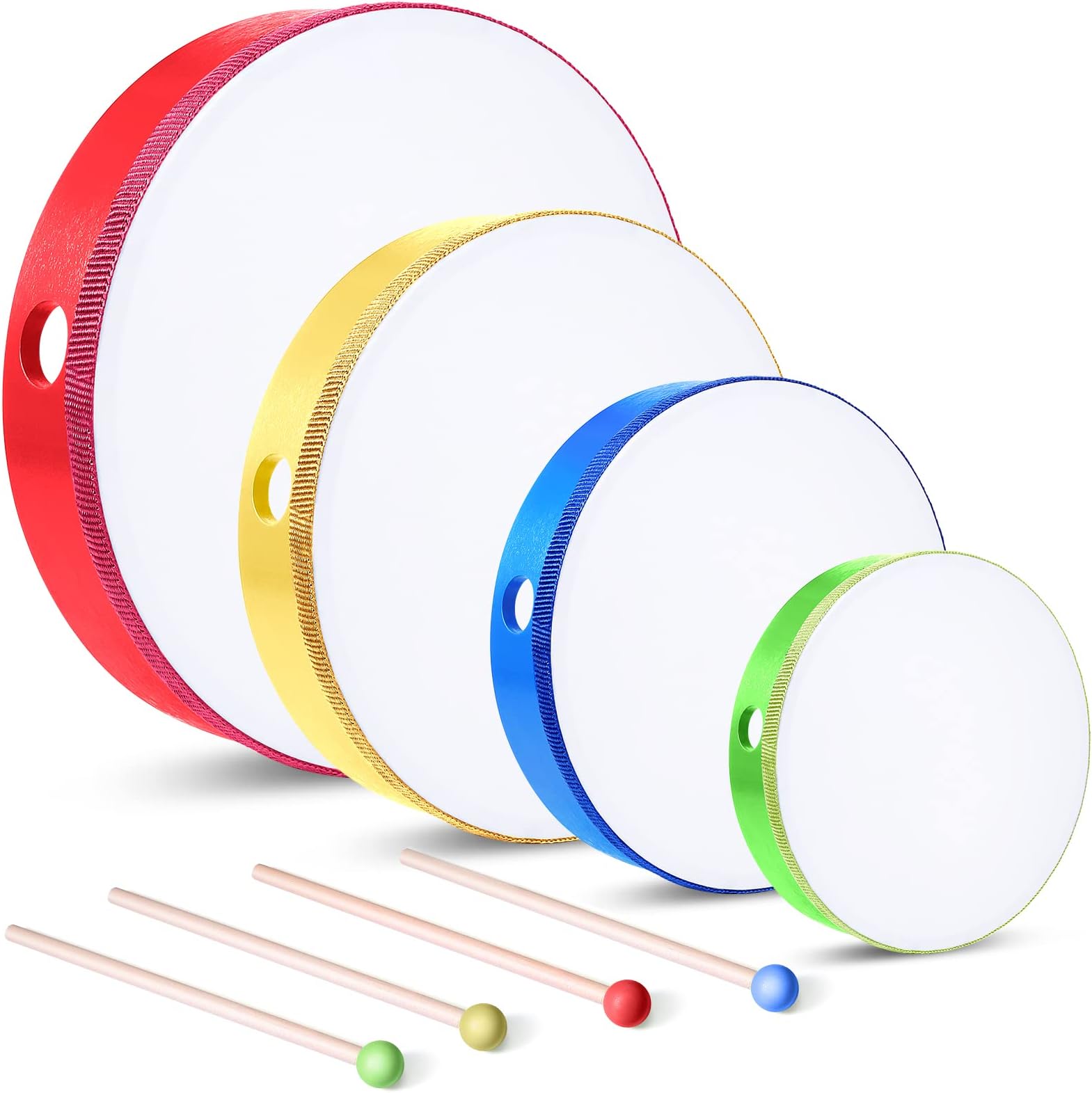 Amazon.com: Konohan 16 Pcs Kids Hand Drums Wooden Frame Drum with Drum ...