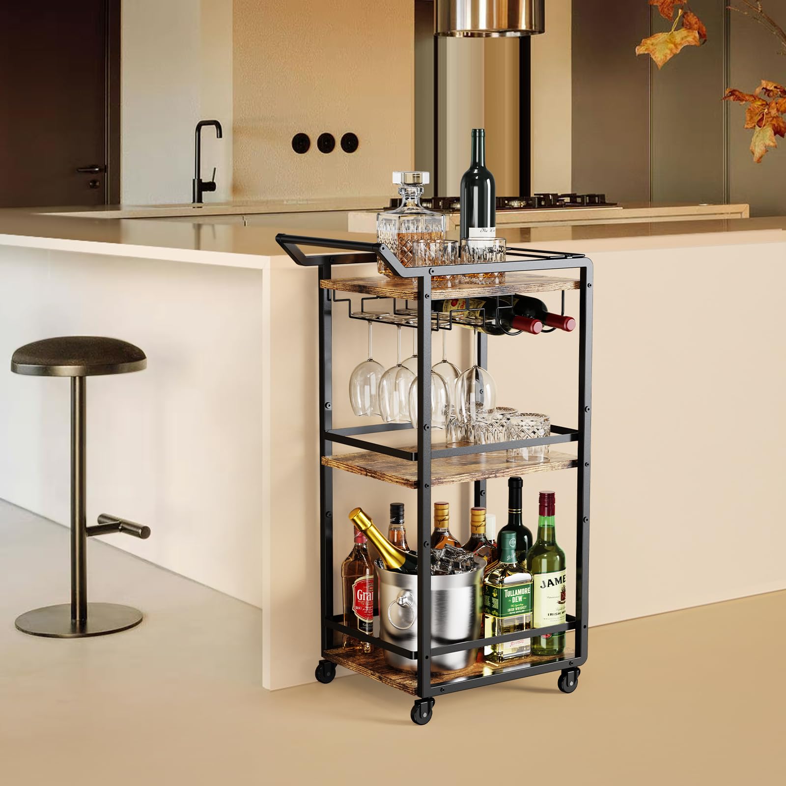 Snapklik.com : LOTEYIKE 3 Tier Bar Cart, Mini Liquor Utility Cart For ...
