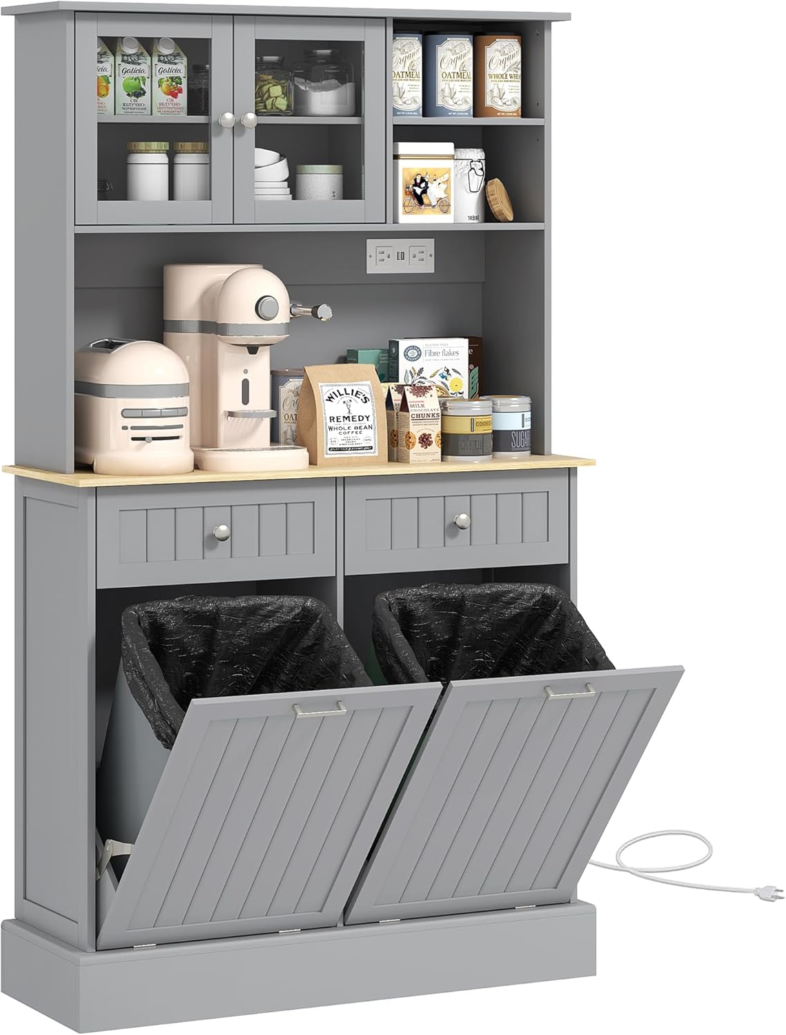 Amazon.com: HOMCOM 68" Kitchen Pantry Storage Cabinet with Charging ...