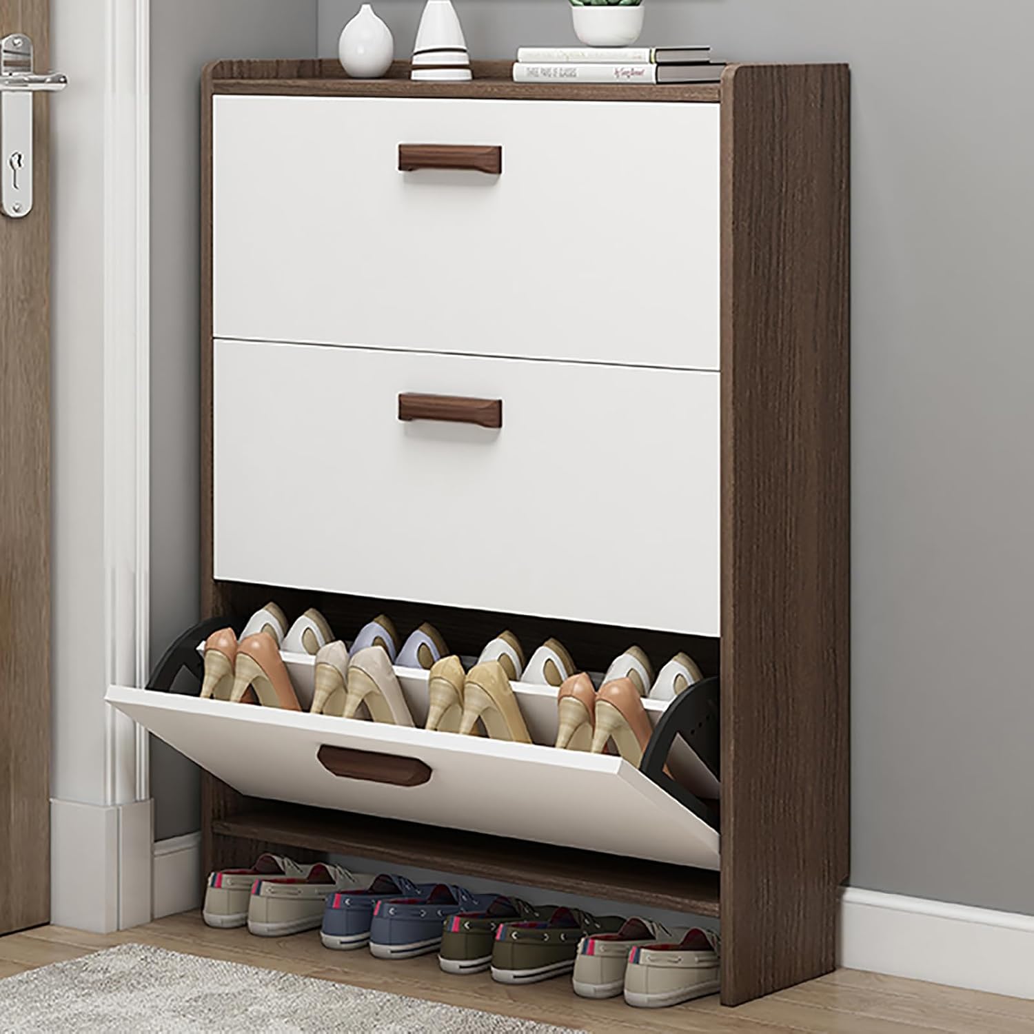 OOCCO Slim Shoe Cabinet,tall Shoe Rack,Modern Shoe Storage Cabinet For ...